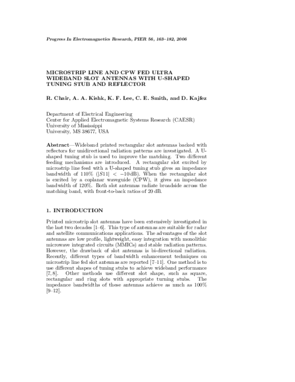 (PDF) Microstrip Line and CPW Fed Ultra Wideband Slot Antennas with U ...