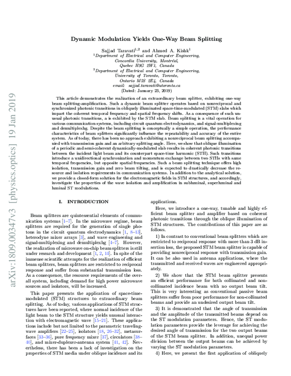 (PDF) Dynamic modulation yields one-way beam splitting | Ahmed Kishk ...