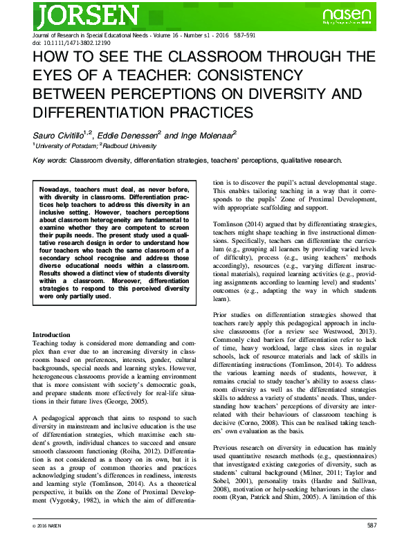 (PDF) How to See the Classroom Through the Eyes of a Teacher: Consistency Between Perceptions on ...