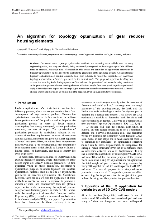 (PDF) An algorithm for topology optimization of gear reducer housing elements | Mariya Konsulova ...