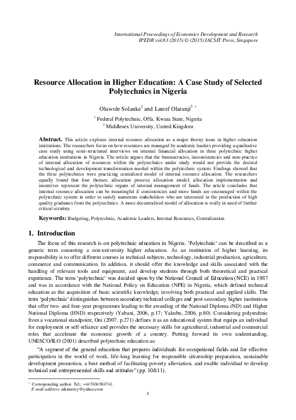 (PDF) Funding and Resource Allocation in Higher Education: A Case Study ...