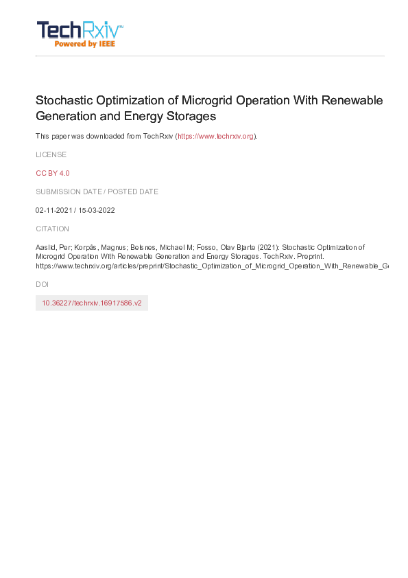 (PDF) Stochastic Optimization of Microgrid Operation With Renewable Generation and Energy Storages