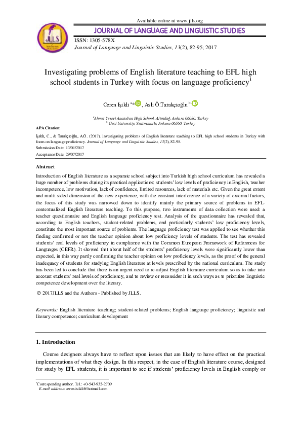 (PDF) Investigating Problems of English Literature Teaching to EFL High ...