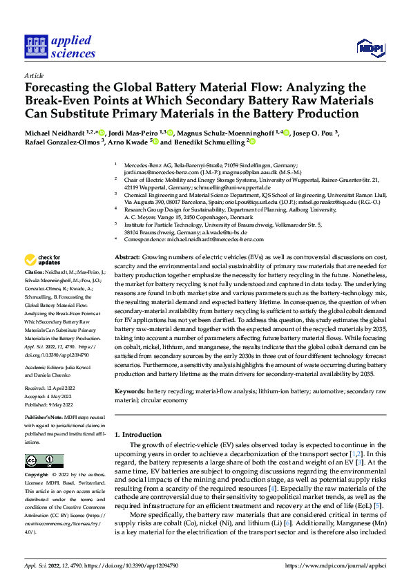 (PDF) Forecasting the Global Battery Material Flow: Analyzing the Break-Even Points at Which ...