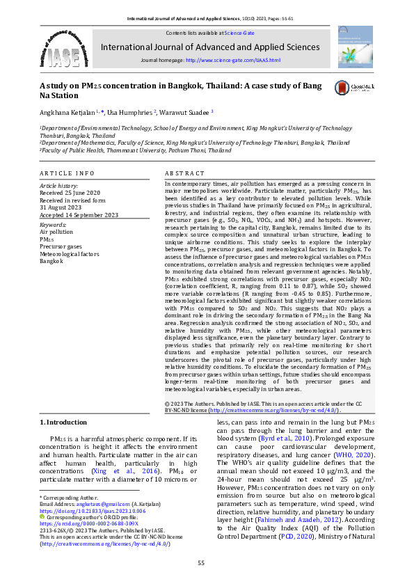 (PDF) A study on PM2.5 concentration in Bangkok, Thailand: A case study of Bang Na Station