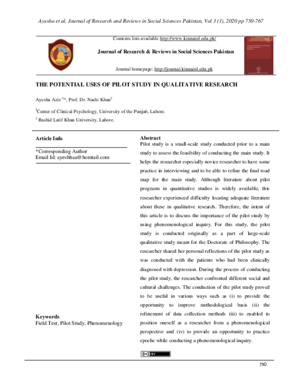 (PDF) The Potential Uses of Pilot Study in Qualitative Research