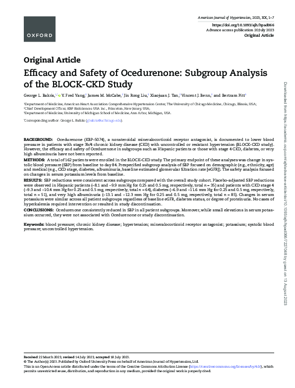 (PDF) Efficacy and Safety of Ocedurenone: Subgroup Analysis of the ...
