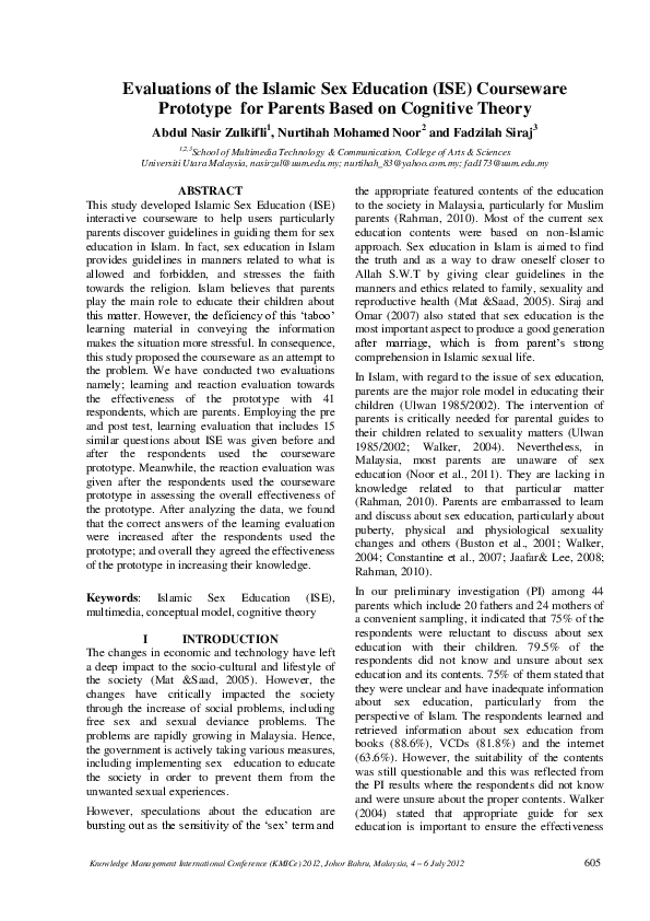 (PDF) Evaluations of the Islamic Sex Education (ISE) Courseware ...