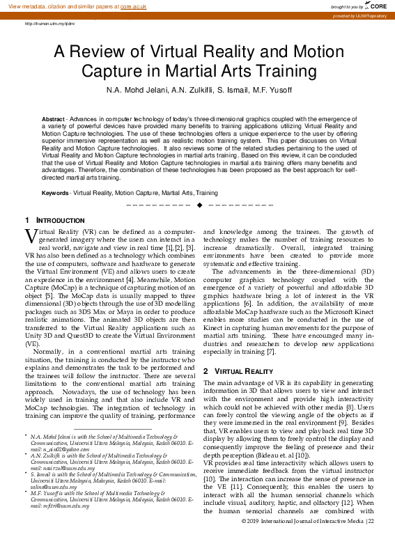(PDF) A Review of Virtual Reality and Motion Capture in Martial Arts ...