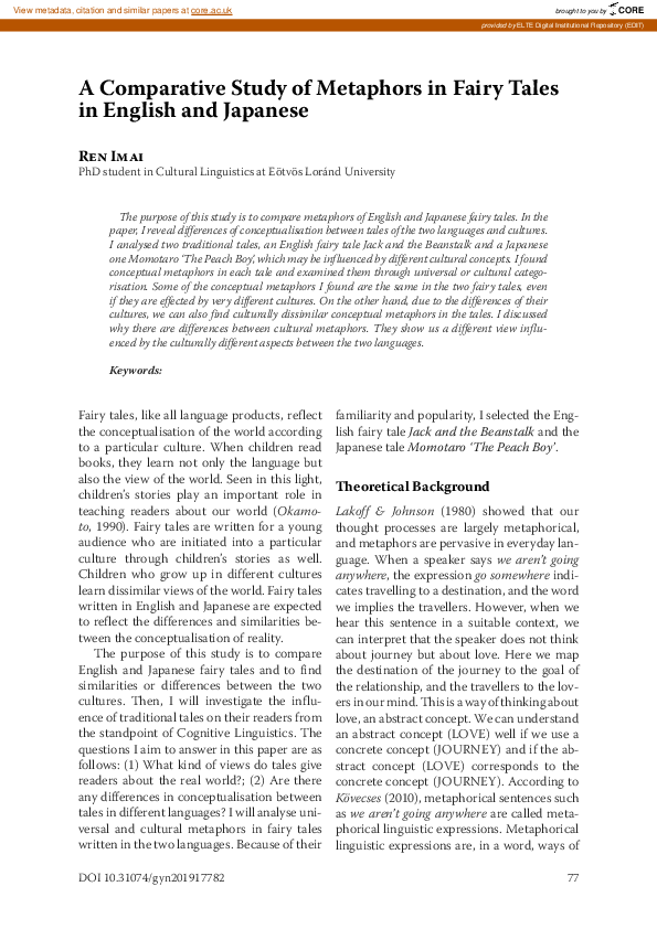 (PDF) A Comparative Study of Metaphors in Fairy Tales in English and ...