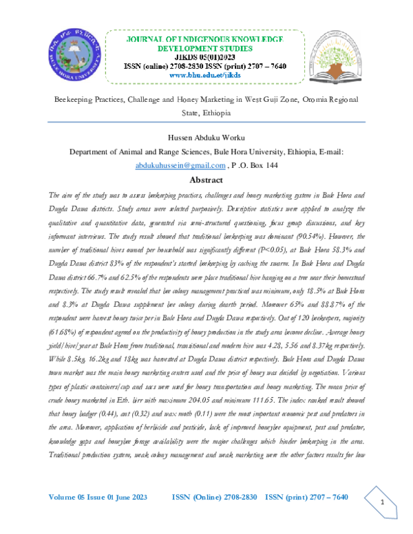 (PDF) Beekeeping Practices, Challenge and Honey Marketing in West Guji ...