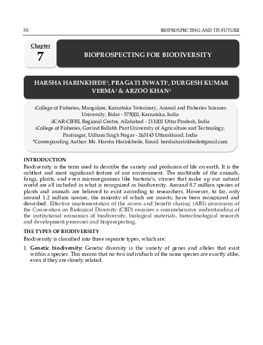 (PDF) BIOPROSPECTING FOR BIODIVERSITY