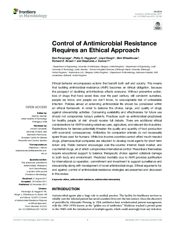 (PDF) Control of Antimicrobial Resistance Requires an Ethical Approach