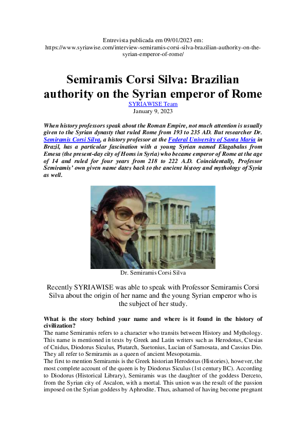 (PDF) Semiramis Corsi Silva: Brazilian authority on the Syrian emperor ...
