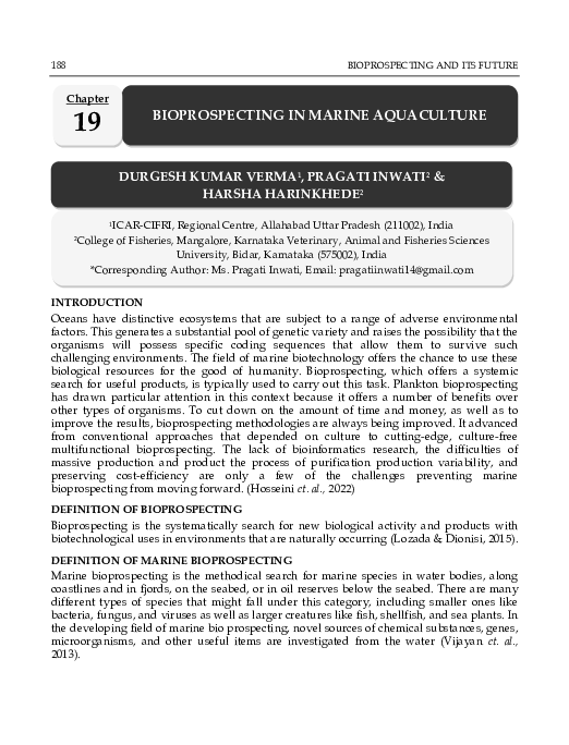 (PDF) BIOPROSPECTING IN MARINE AQUACULTURE