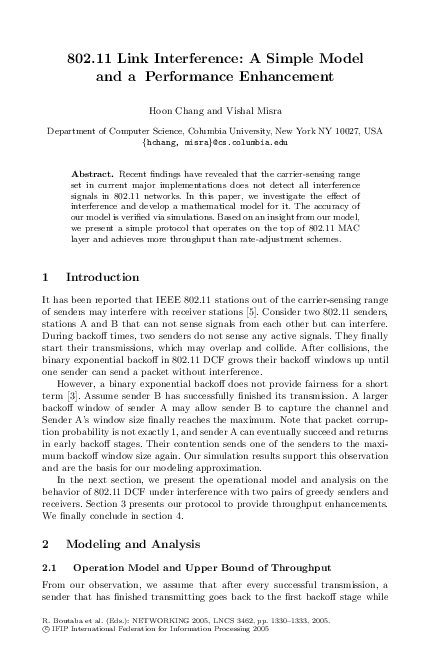 (PDF) 802.11 Link Interference: A Simple Model and A Performance Enhancement