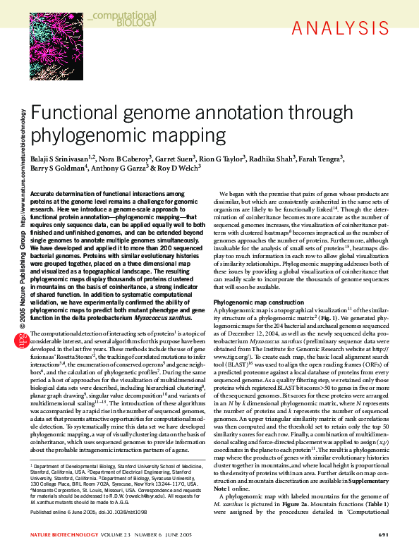 (PDF) Functional genome annotation through phylogenomic mapping
