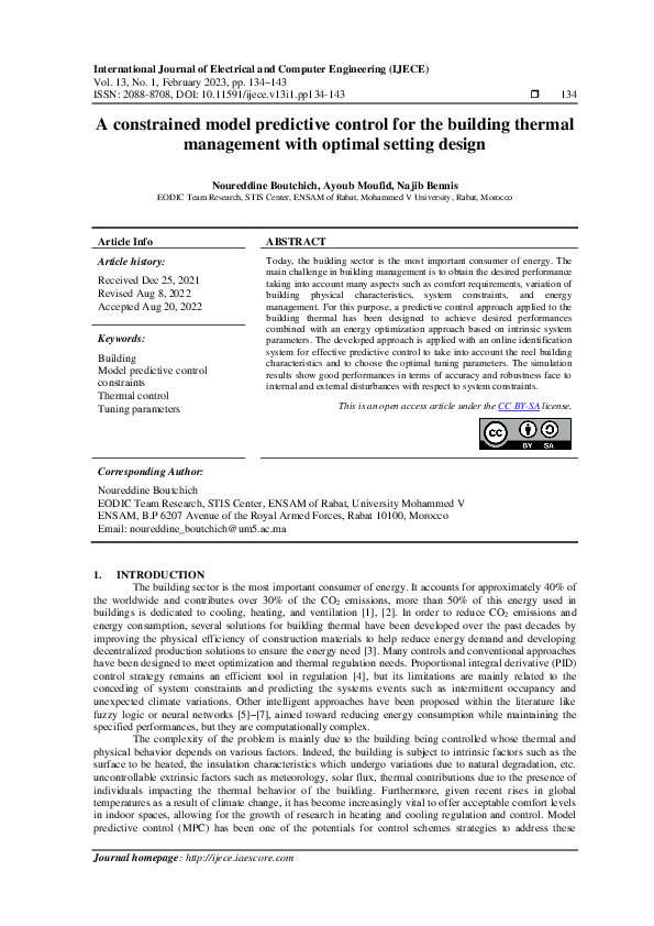 (PDF) A constrained model predictive control for the building thermal management with optimal ...