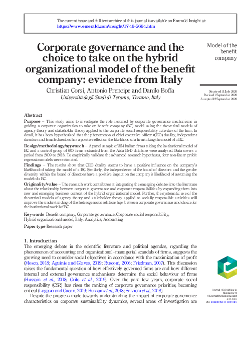 (PDF) Corporate governance and the choice to take on the hybrid ...