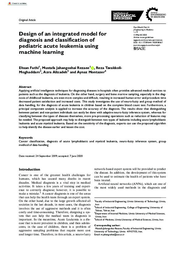 (PDF) Design of an integrated model for diagnosis and classification of ...