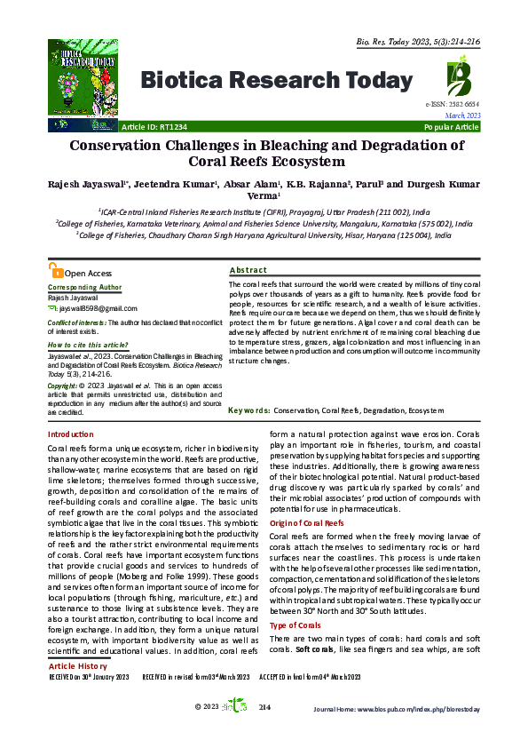 (PDF) Conservation Challenges in Bleaching and Degradation of Coral ... (PDF) Conservation Challenges in Bleaching and Degradation of Coral ...