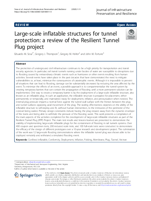 (PDF) Large-scale inflatable structures for tunnel protection: a review ...