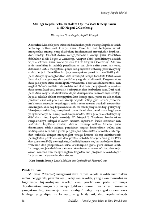 (PDF) Strategi Kepala Sekolah Dalam Optimalisasi Kinerja Guru di SD Negeri 2 Gombong