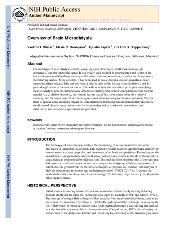 (PDF) Overview of Brain Microdialysis