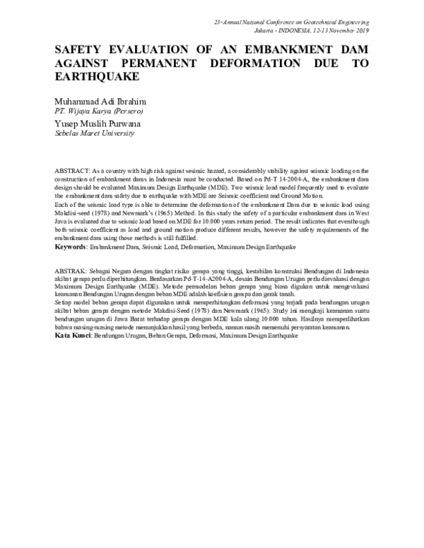 (PDF) SAFETY EVALUATION OF AN EMBANKMENT DAM AGAINST PERMANENT ...