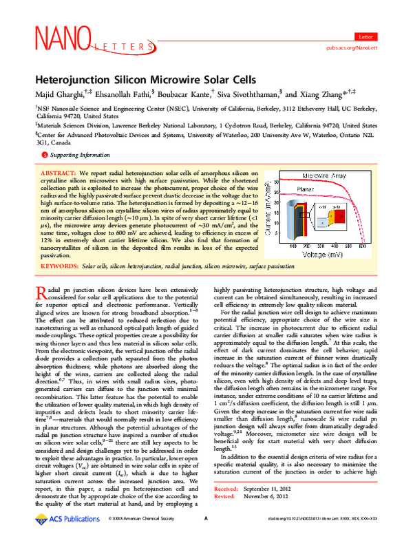 (PDF) Heterojunction Silicon Microwire Solar Cells
