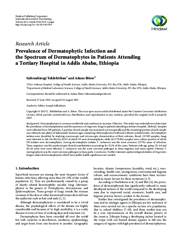 (PDF) Prevalence of Dermatophytic Infection and the Spectrum of ...