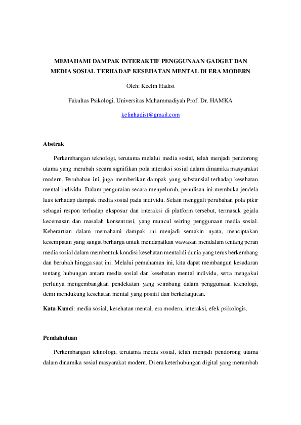(PDF) MEMAHAMI DAMPAK INTERAKTIF PENGGUNAAN GADGET DAN MEDIA SOSIAL TERHADAP KESEHATAN MENTAL DI ...