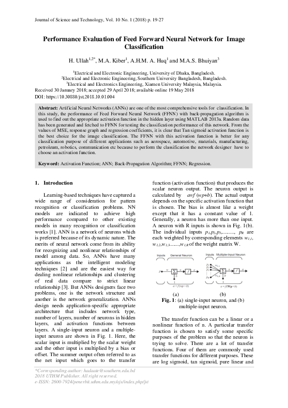 (PDF) Performance Evaluation of Feed Forward Neural Network for Image Classification