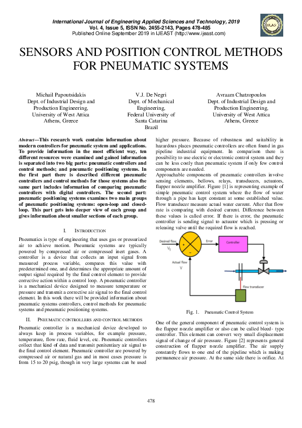(PDF) Sensors and Position Control Methods for Pneumatic Systems