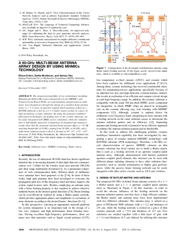 (PDF) A 60-GHz multi-beam antenna array design by using MHMICs technology | Elham Erfani ...
