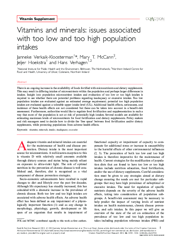 (PDF) Vitamins and minerals: issues associated with too low and too ...