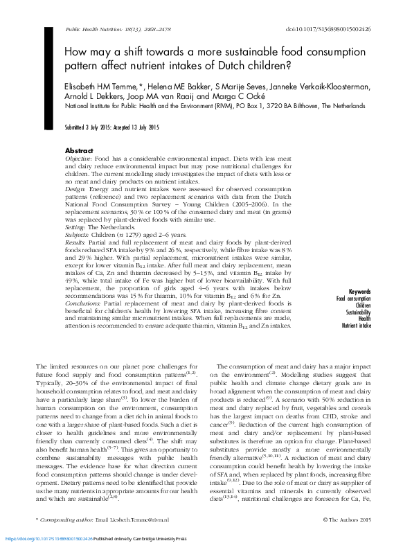 (PDF) How may a shift towards a more sustainable food consumption ...