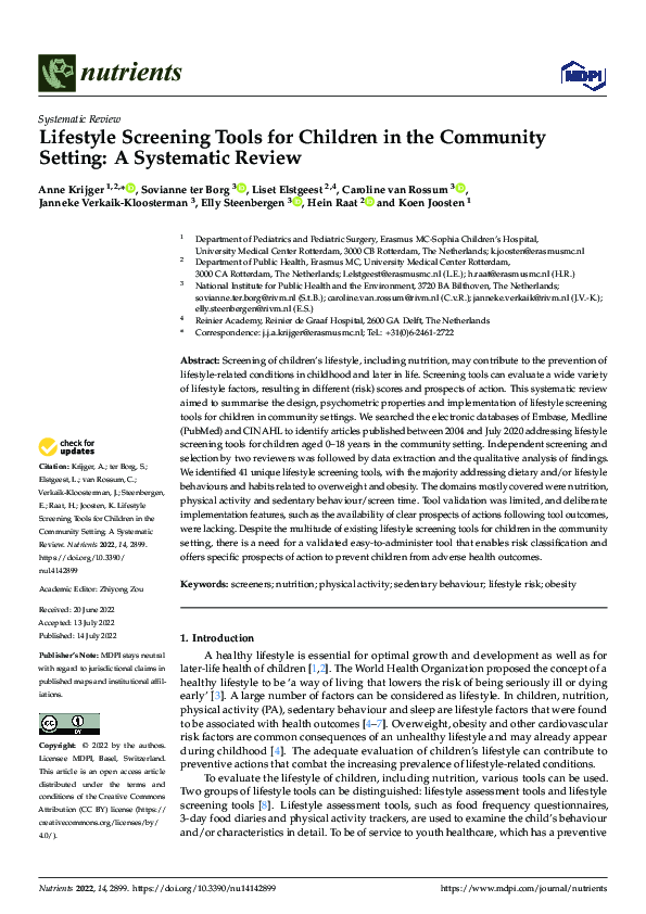 (PDF) Lifestyle Screening Tools for Children in the Community Setting ...