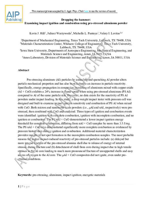 (PDF) Dropping the hammer: Examining impact ignition and combustion ...