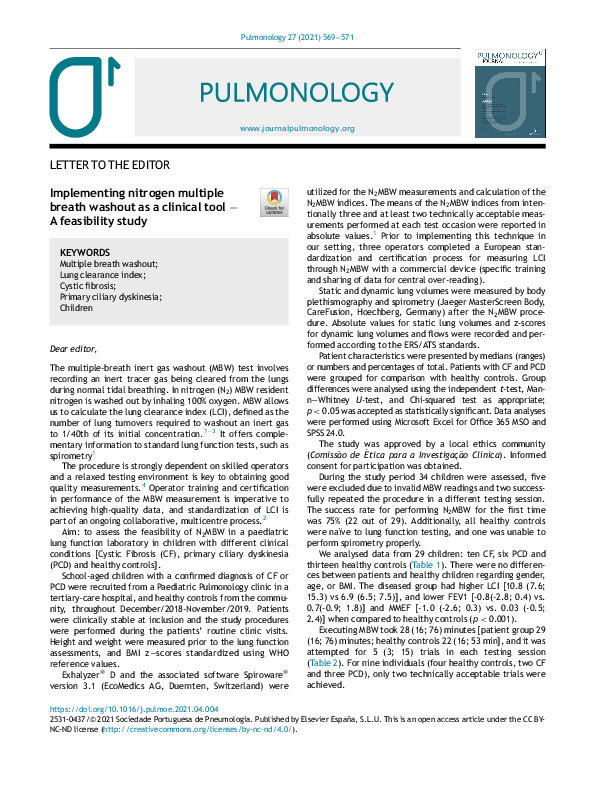 (PDF) Implementing nitrogen multiple breath washout as a clinical tool ...
