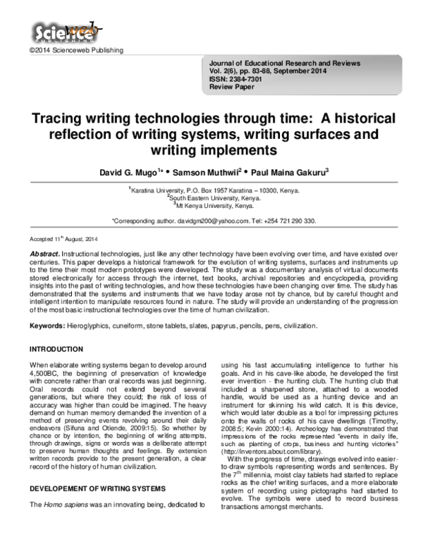 (PDF) Tracing writing technologies through time: A historical ...