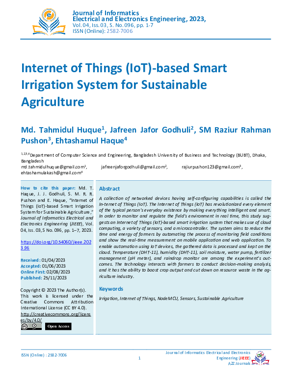 (PDF) Internet of Things (IoT)-based Smart Irrigation System for Sustainable Agriculture