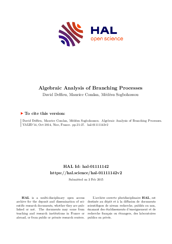 (PDF) Algebraic Analysis of Branching Processes