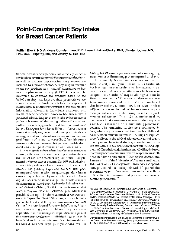 (PDF) Point-Counterpoint: Soy Intake for Breast Cancer Patients