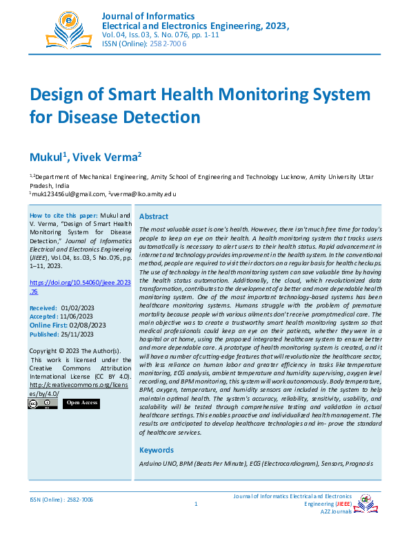 (PDF) Design of Smart Health Monitoring System for Disease Detection