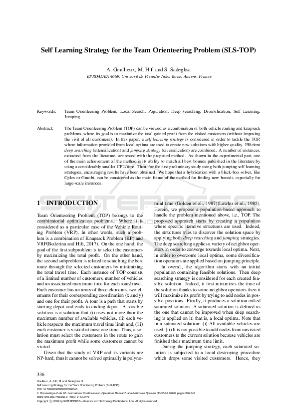(PDF) Self Learning Strategy for the Team Orienteering Problem (SLS-TOP)