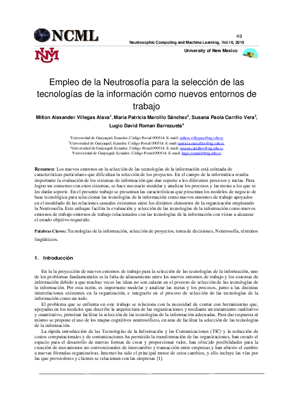(PDF) Empleo de la Neutrosofía para la selección de las tecnologías de ...