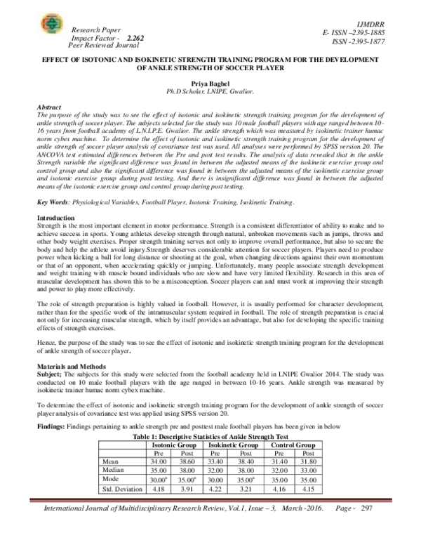 (PDF) Effect of Isotonic and Isokinetic Strength Training Program for the Development of Ankle ...