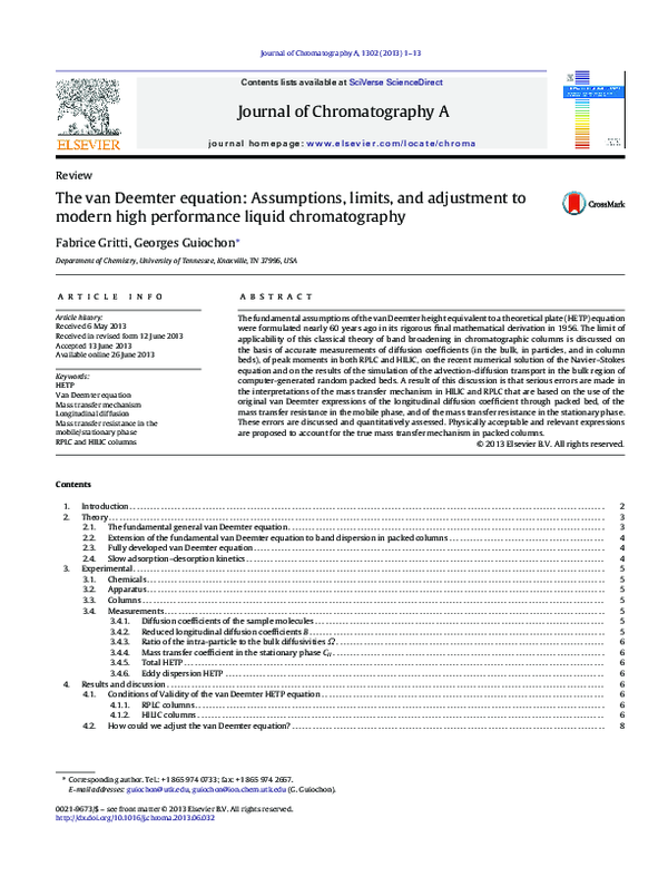 (PDF) The van Deemter equation: Assumptions, limits, and adjustment to ...