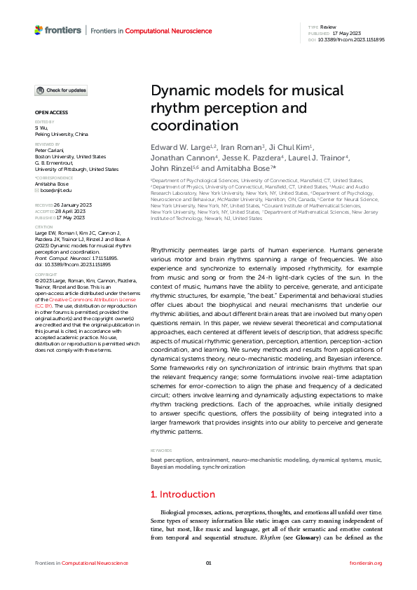 (PDF) Dynamic models for musical rhythm perception and coordination